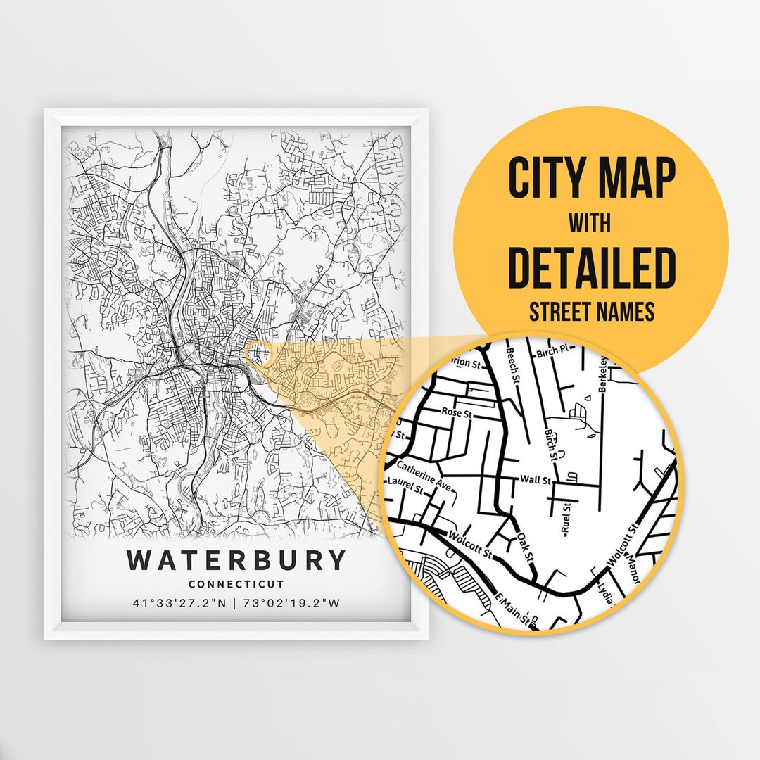 Printable Map of Waterbury, Connecticut, USA With Street Names ...