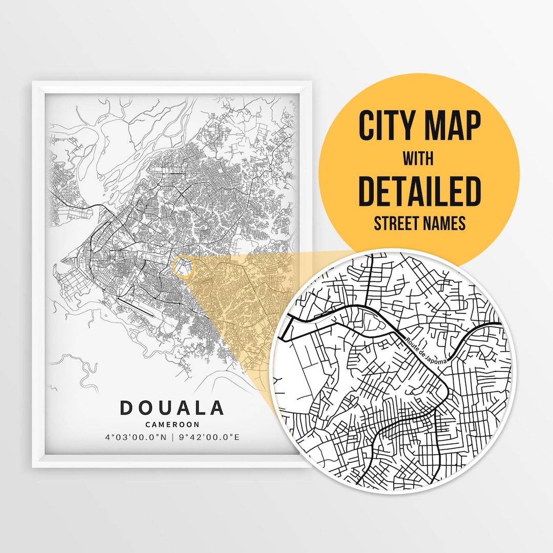 Printable Map of Douala, Cameroon With Street Names - Instant Download ...