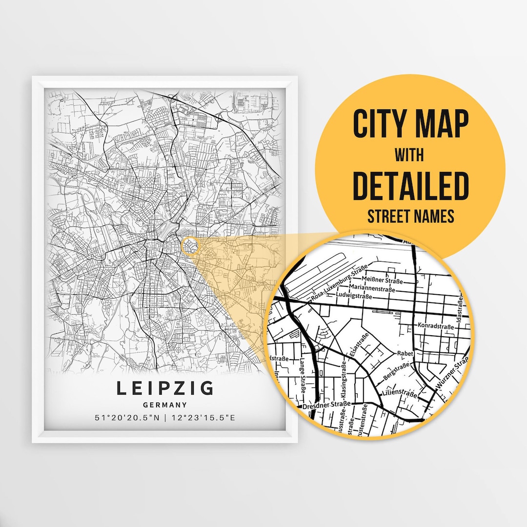 Printable Map of Leipzig, Germany With Street Names - Instant Download ...