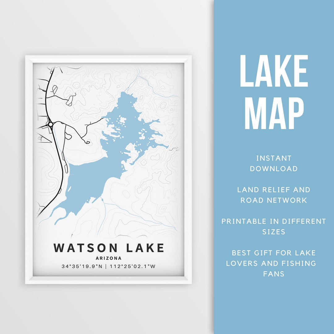 Printable Map of Watson Lake, Arizona, US - Instant Download \ Lake Map ...