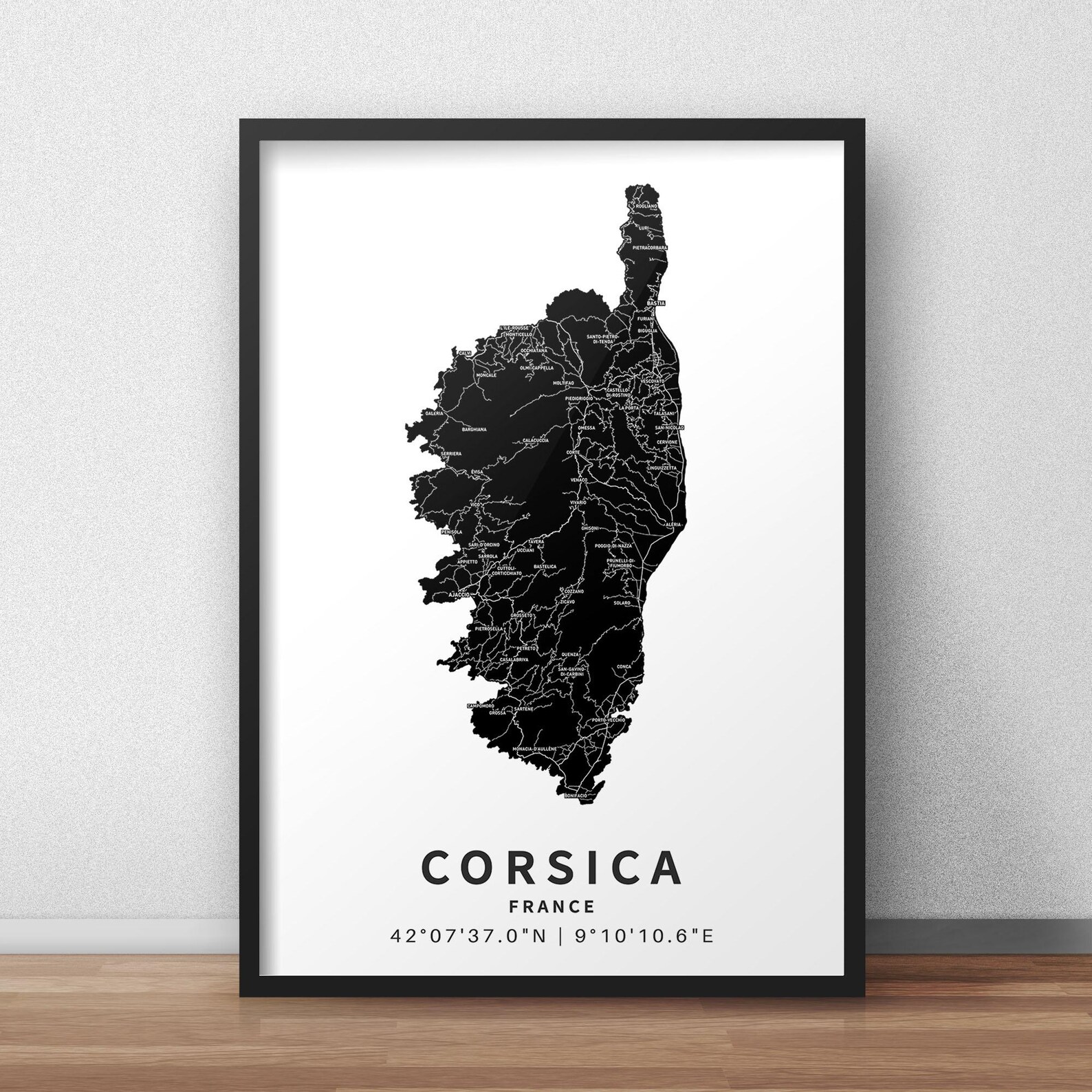 Mapa imprimible de Córcega con nombres de ciudades y carreteras ...