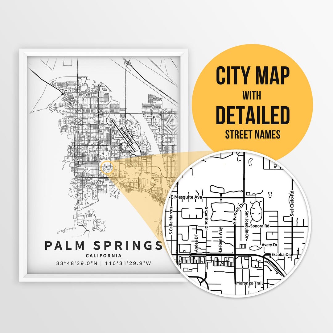 Printable Map of Palm Springs, California, USA With Street Names ...