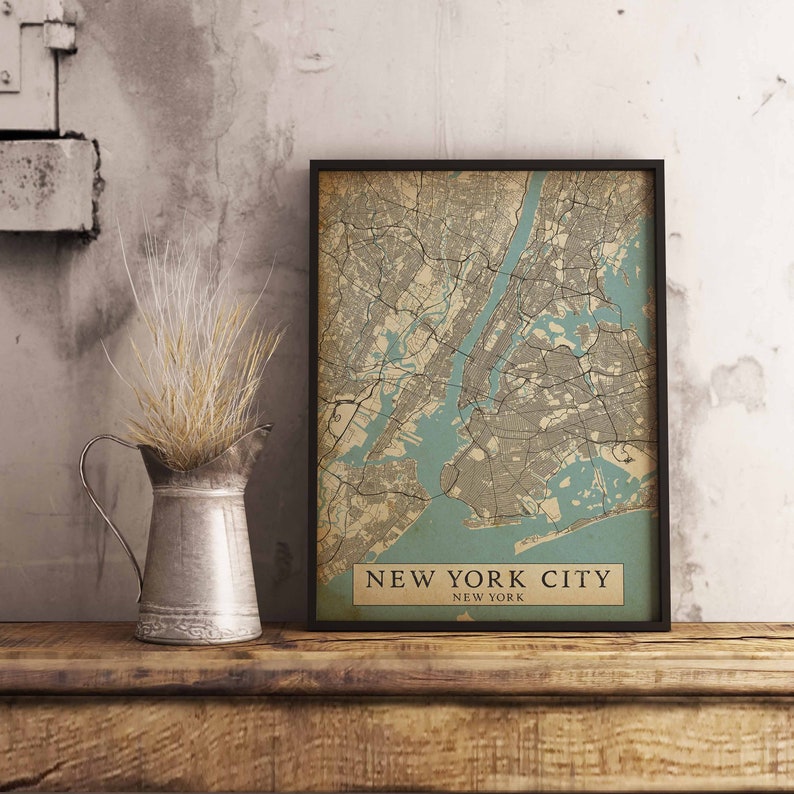 Vintage Style Map of New York United States Instant - Etsy