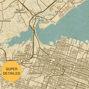Printable Vintage Style Map of Hamilton, Ontario, Canada - Instant ...