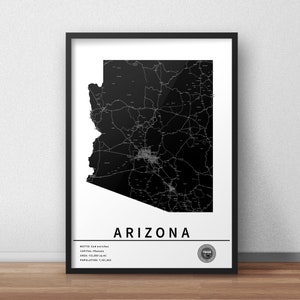 Printable Map of Arizona With City Names and Roads - Instant Download ...