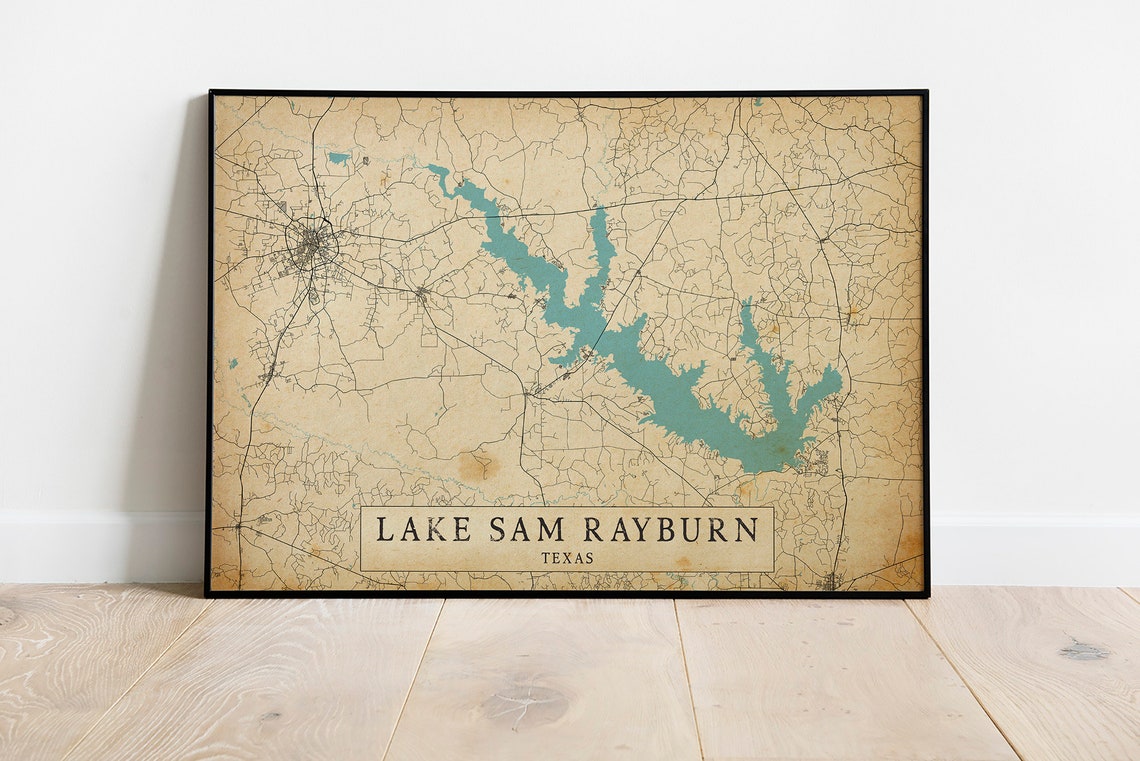 Vintage Style Map of Sam Rayburn Reservoir Texas USA Instant - Etsy