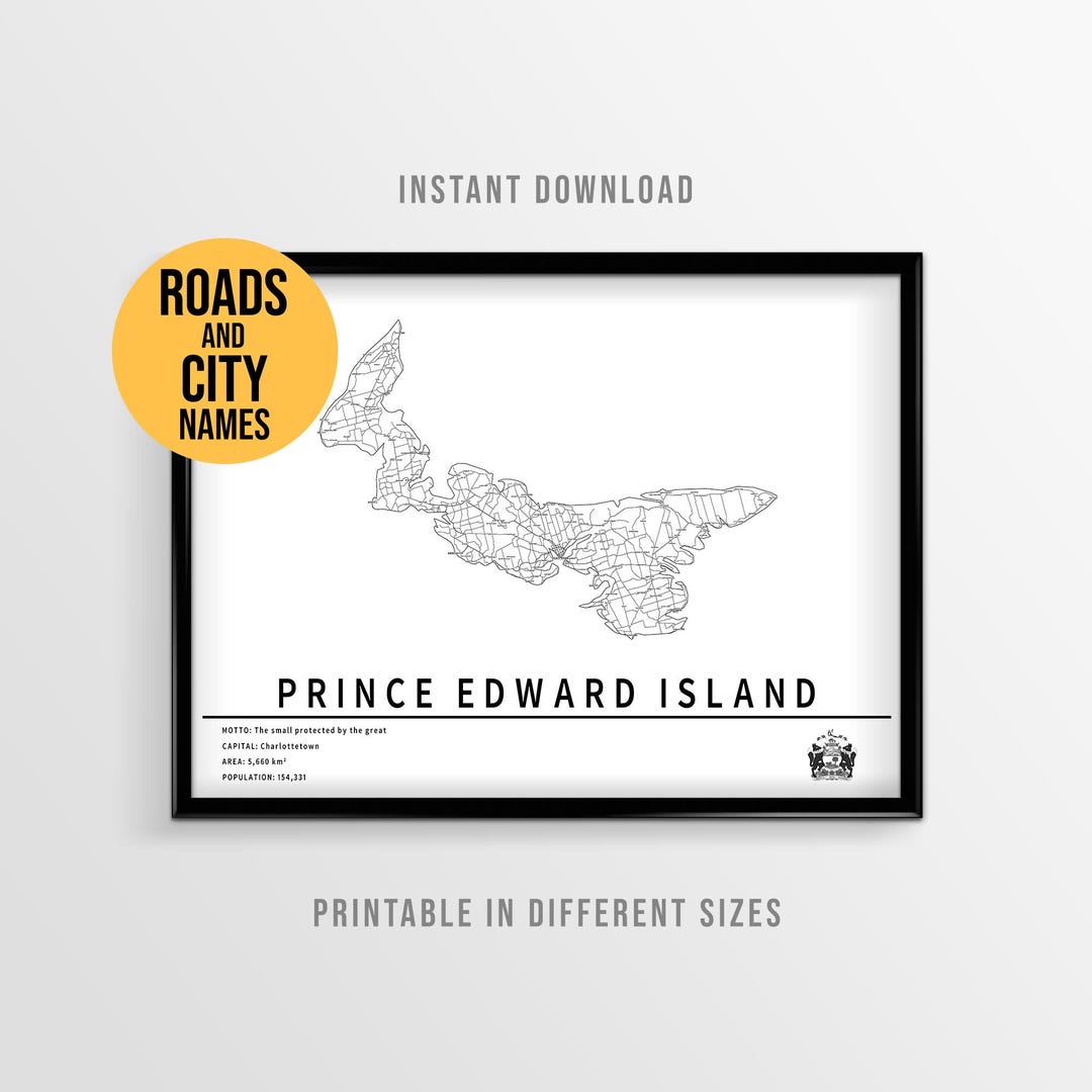 Prince Edward Island Map Poster, Printable PEI Canada Road Map With ...
