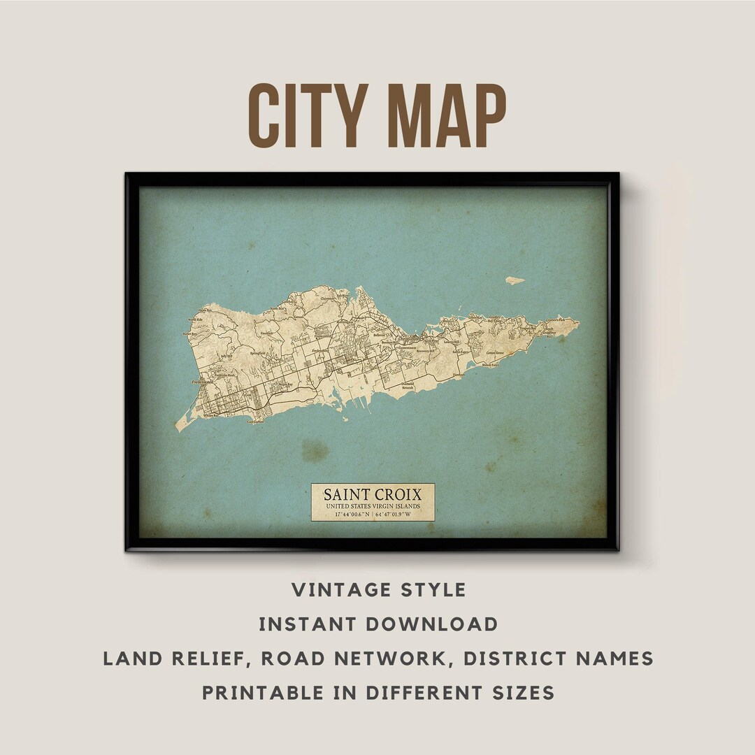 Printable Vintage Style Map of Saint Croix, US Virgin Islands - Instant ...