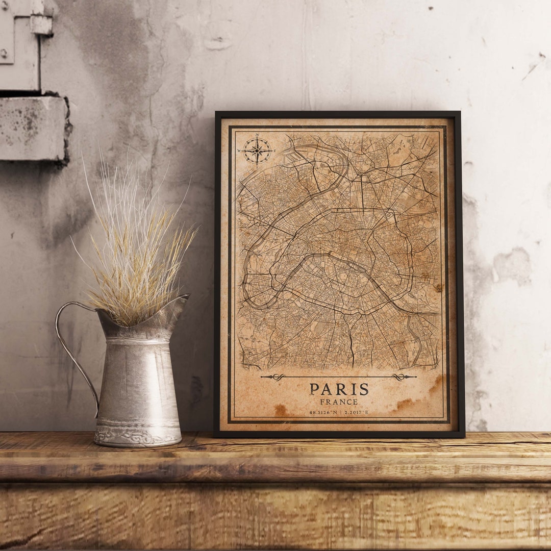 Printable Vintage Style Map Paris, France - Instant Download \ City Map ...