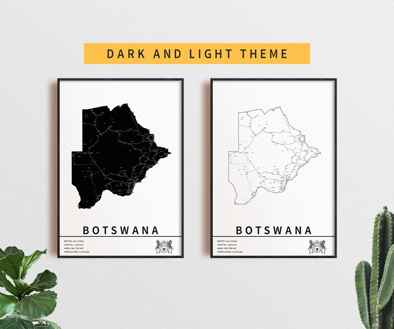 Printable Map of Botswana With City Names and Roads - Instant Download ...