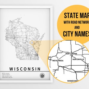 Printable Map of Wisconsin, United States With City Names Instant ...