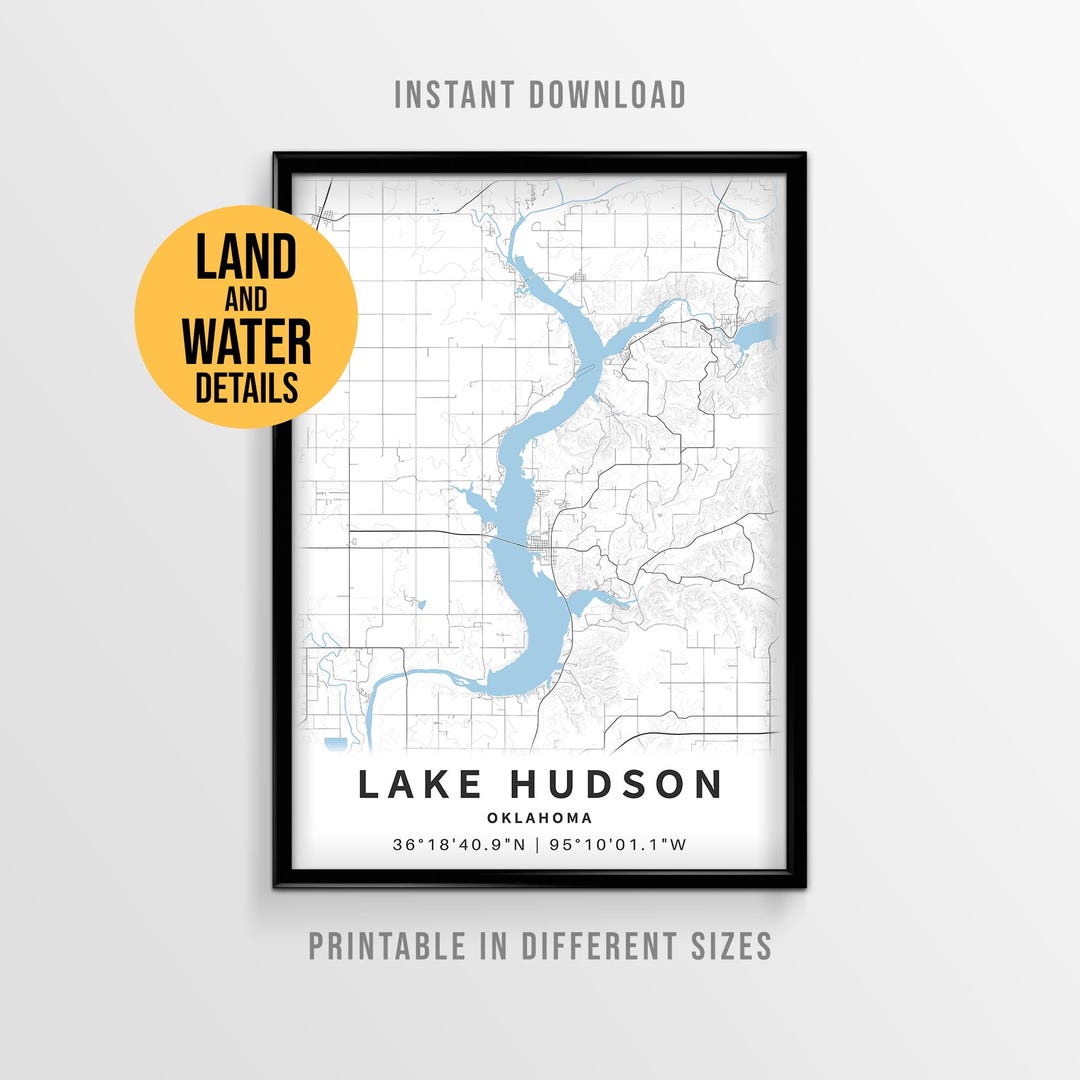 Lake Hudson Map Poster, Printable Oklahoma Lake House Decor (instant ...