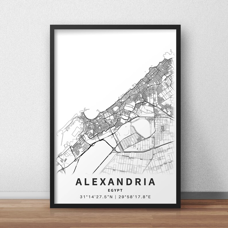 Alexandria Egypt Printable Poster, Egypt Road Map With Street Names ...