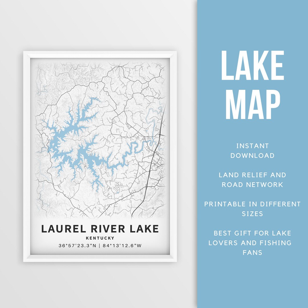 Printable Map of Laurel River Lake, Kentucky, US - Instant Download ...