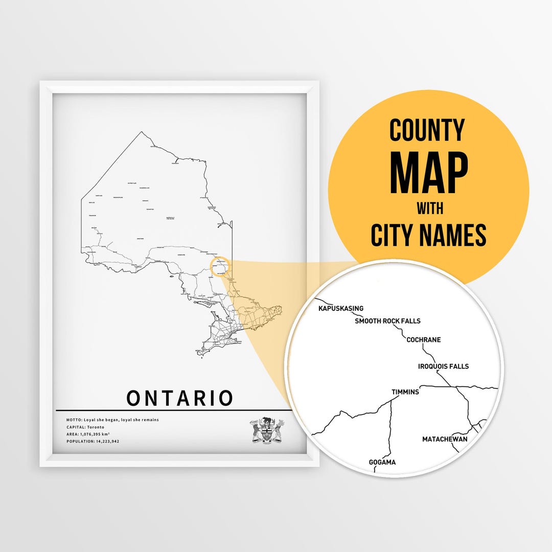 Printable Map of Ontario, Canada With City Names - Instant Download ...