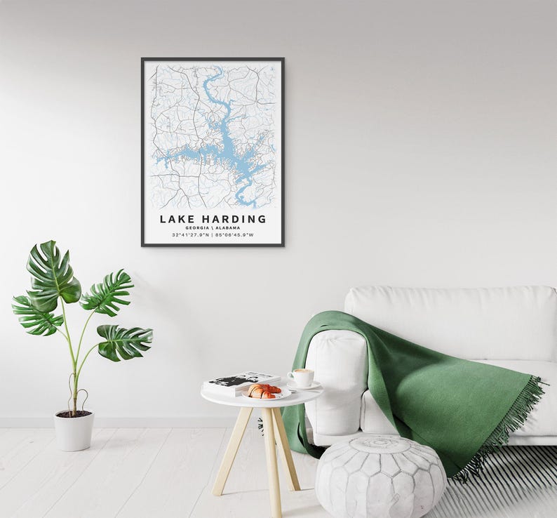Lake Harding Map Poster, Printable Alabama Georgia Lake House Decor ...
