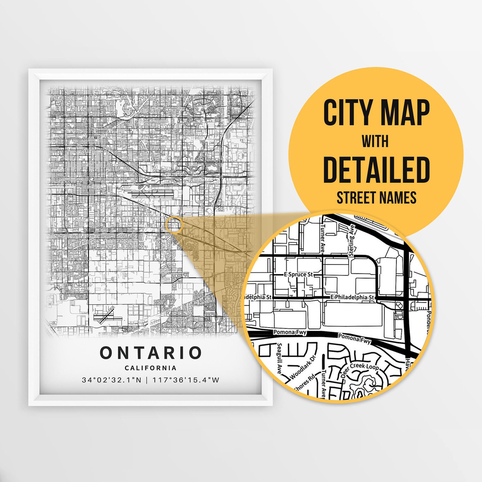 Printable Map of Ontario, California, United States With Street Names ...