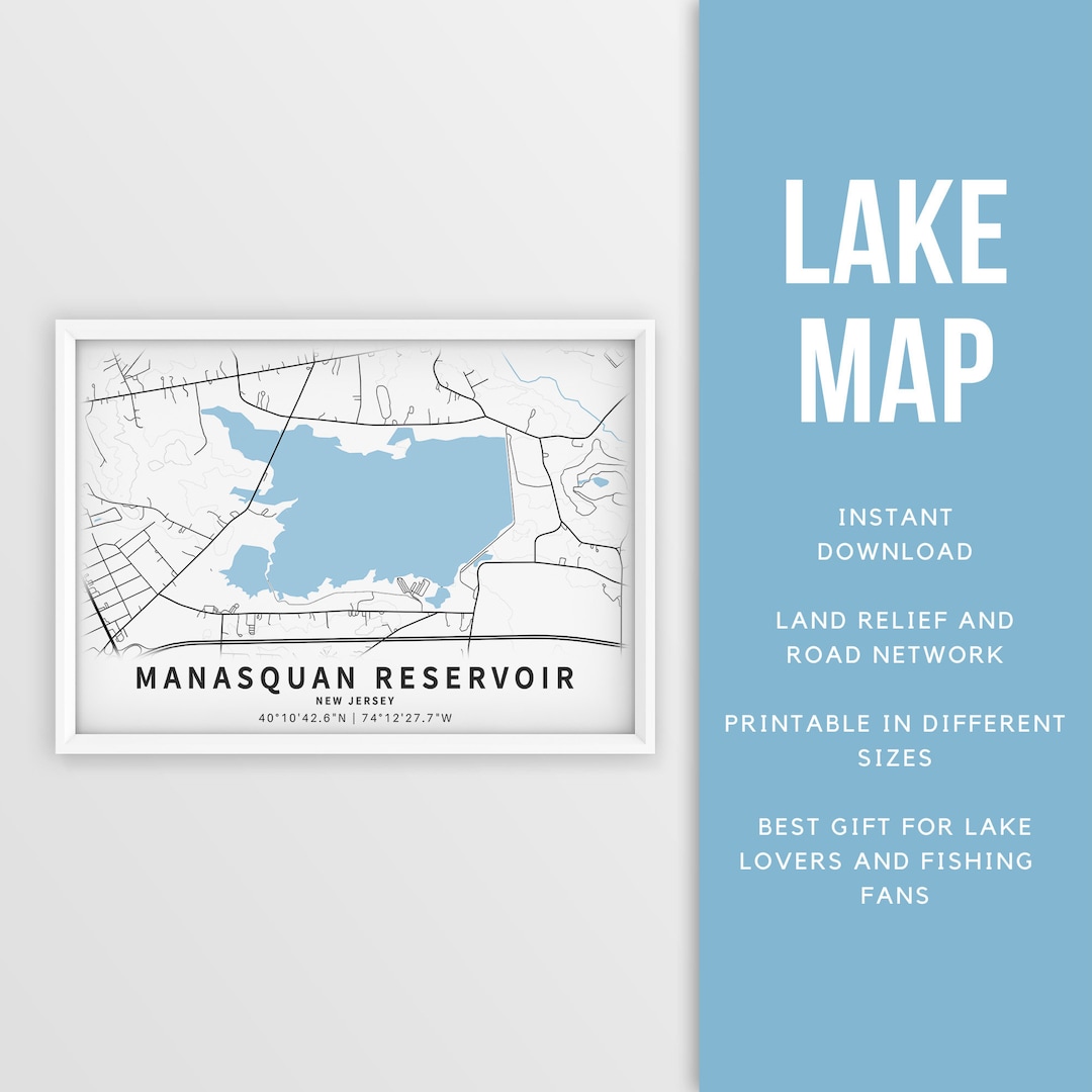Printable Map of Manasquan Reservoir, New Jersey, US - Instant Download ...