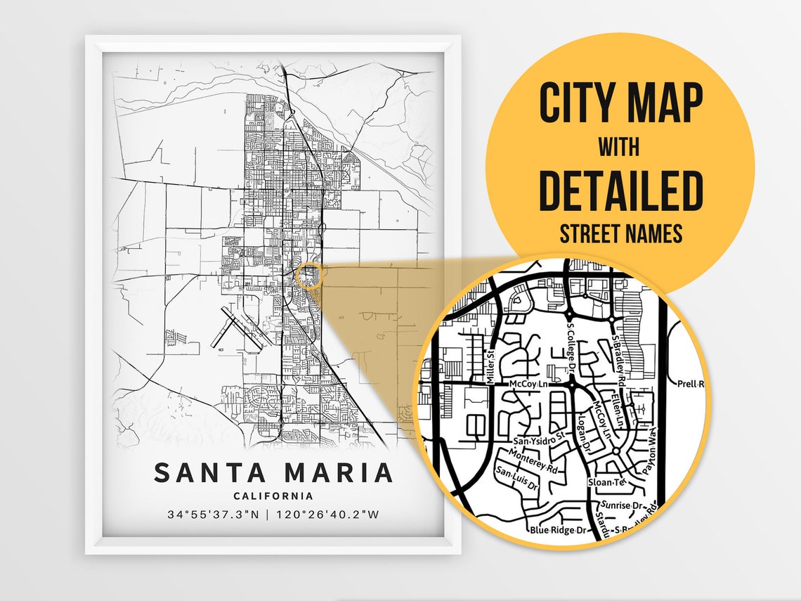 Printable Map of Santa Maria California United States With - Etsy
