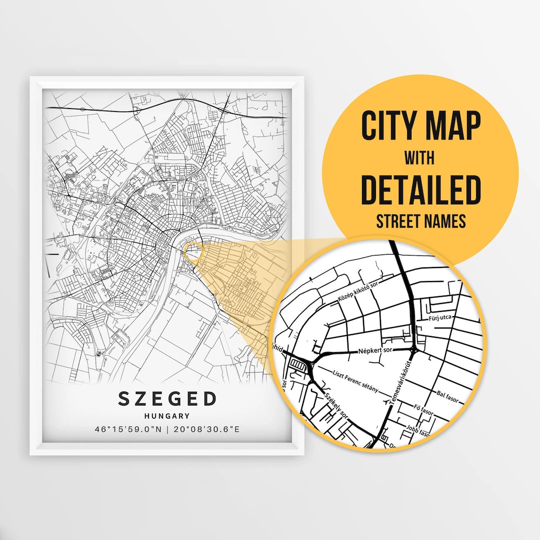 Printable Map of Szeged, Hungary With Street Names - Instant Download ...