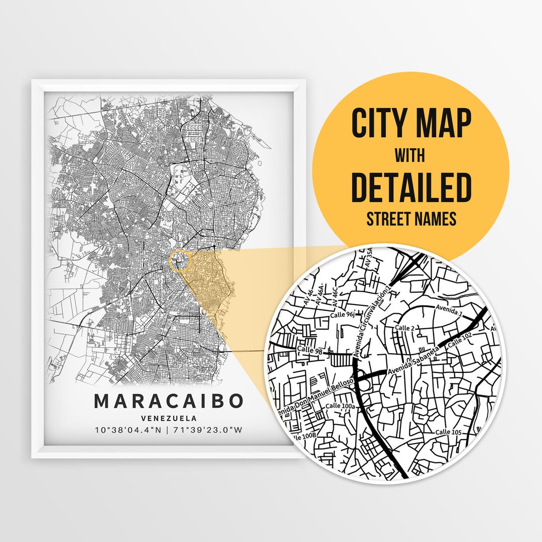 Mapa imprimible de Maracaibo, Venezuela con nombres de calles ...