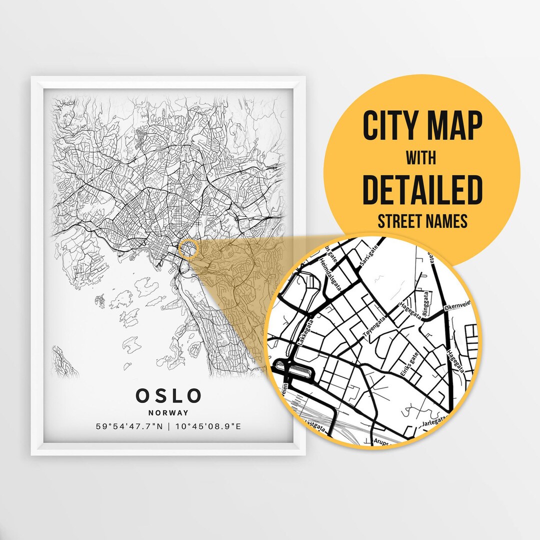 Printable Map of Oslo, Norway With Street Names - Instant Download ...