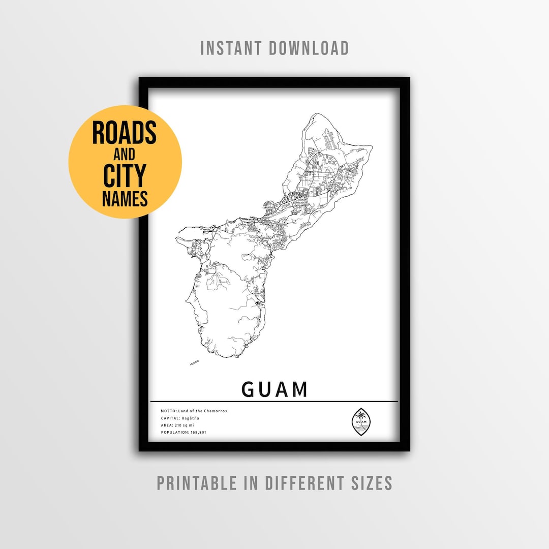Guam Map Poster, Printable Road Map With Village Names (instant ...