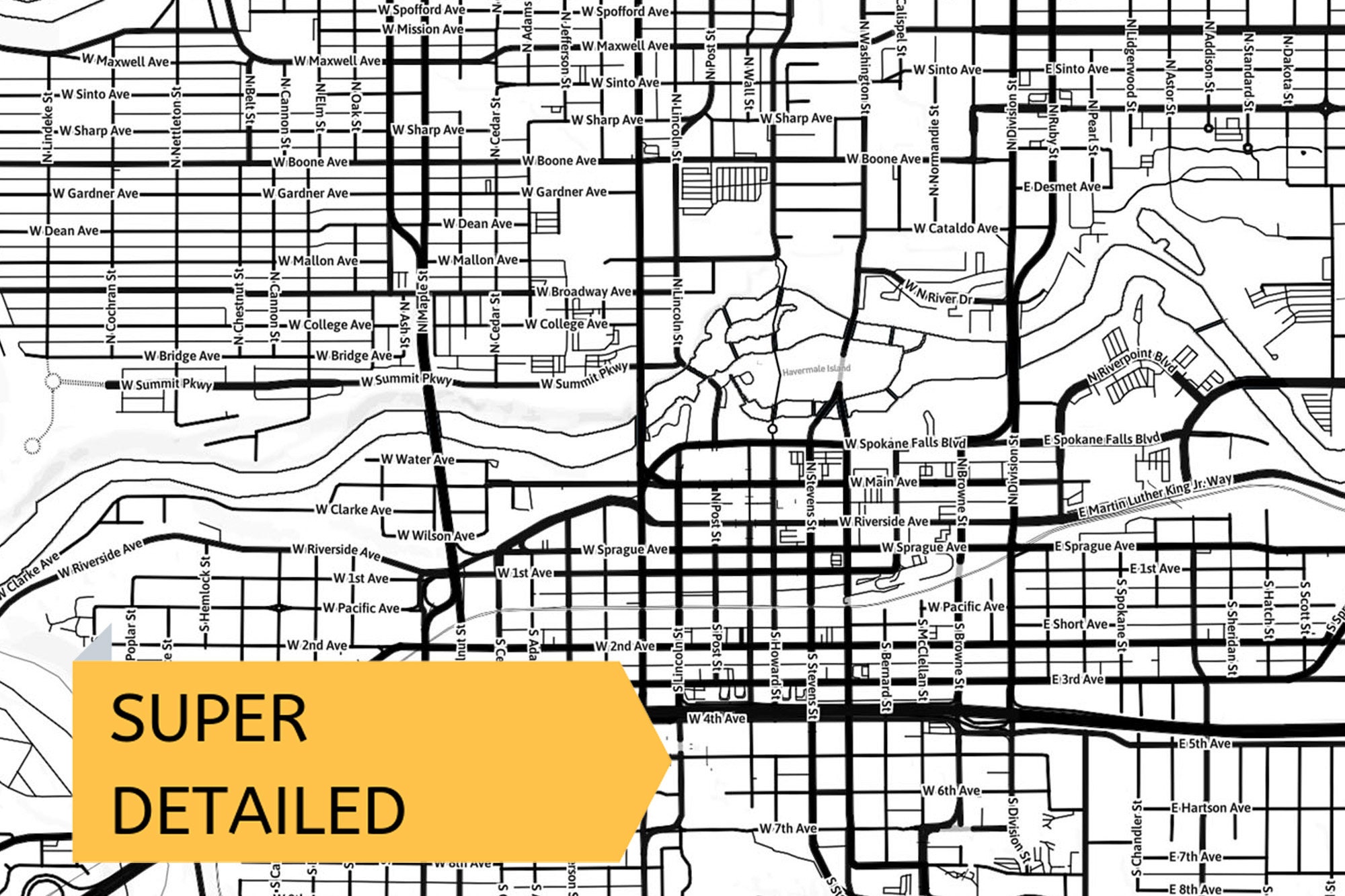 Printable Map of Spokane Washington United States With | Etsy