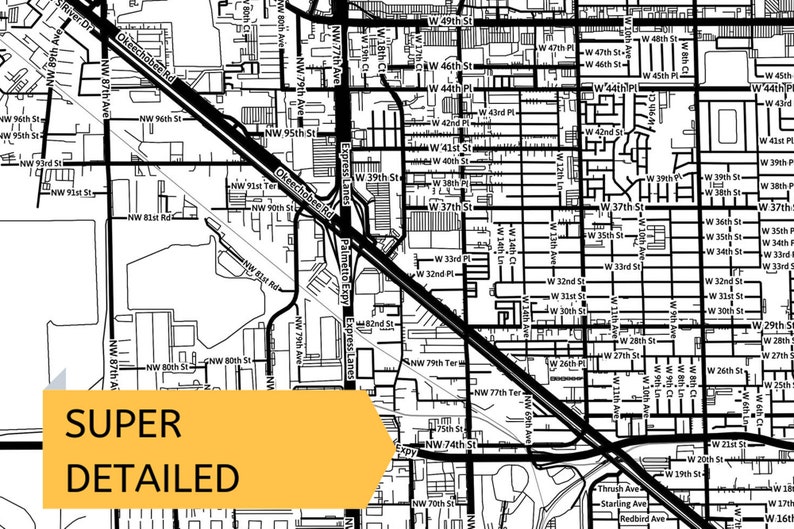 Printable Map of Hialeah, Florida, USA With Street Names - Instant ...