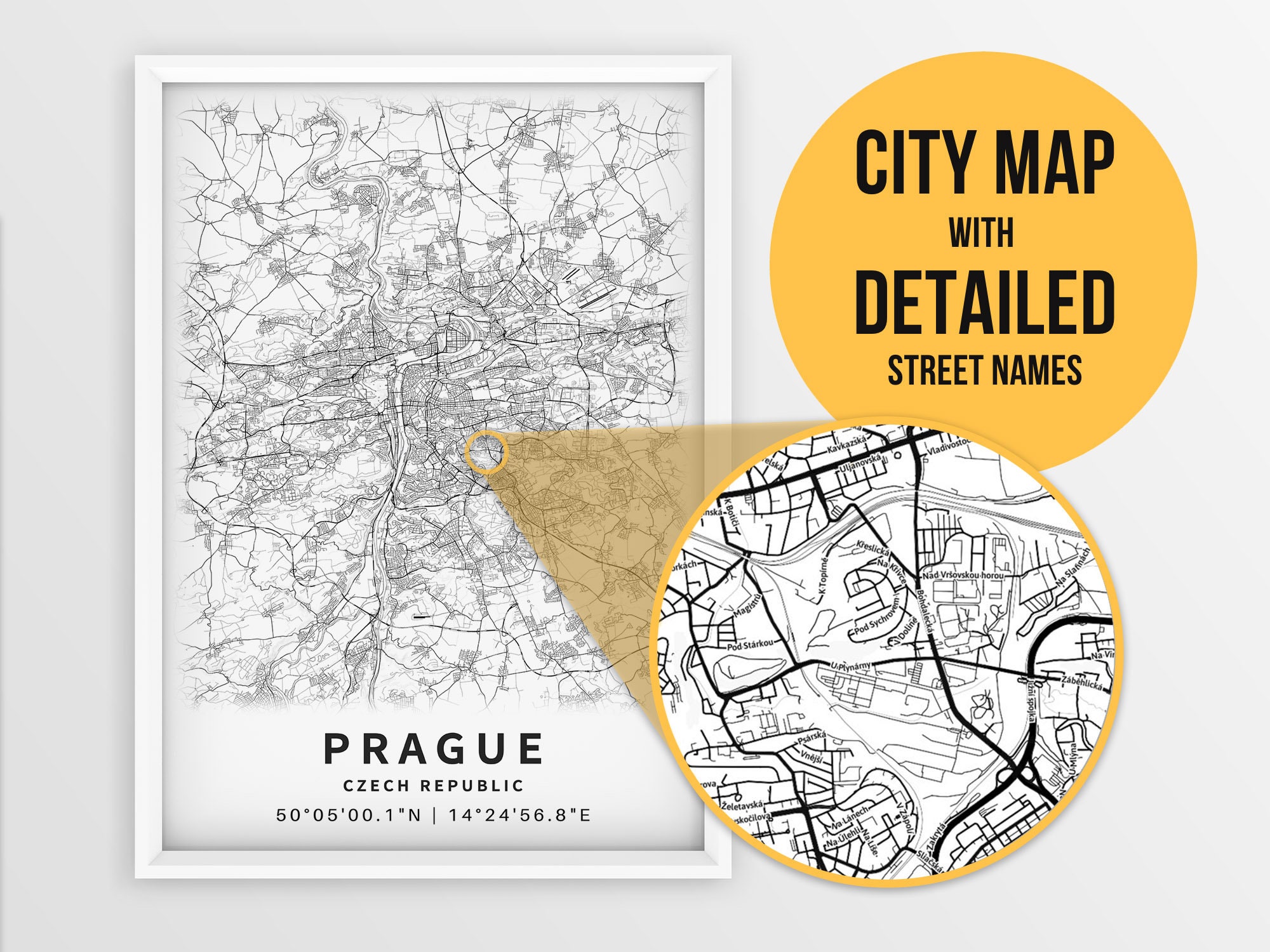 Printable Map of Prague Czech Republic with street names | Etsy
