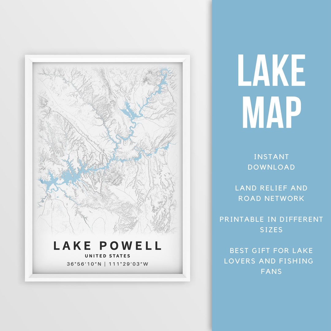 Printable Map of Lake Powell, Colorado River, Utah and Arizona, US ...