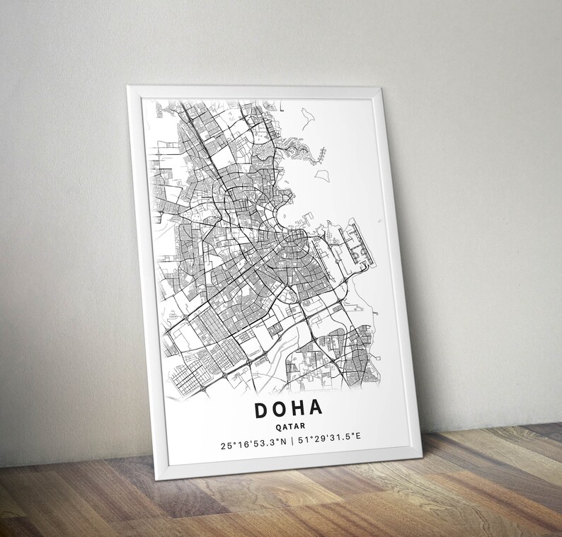 Doha Qatar Map With Street Names, Printable Doha City Poster (instant ...