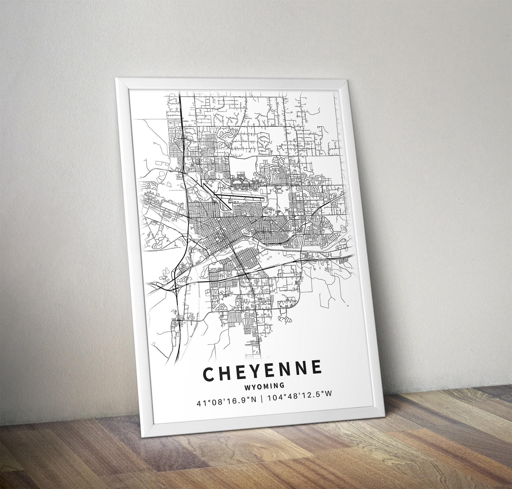 Cheyenne Wyoming Map With Street Names, Printable Cheyenne City Poster ...