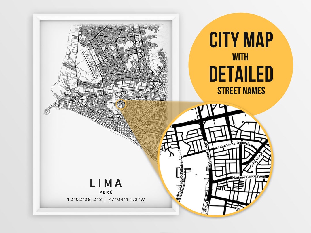 Printable Map of Lima Peru With Street Names Instant - Etsy