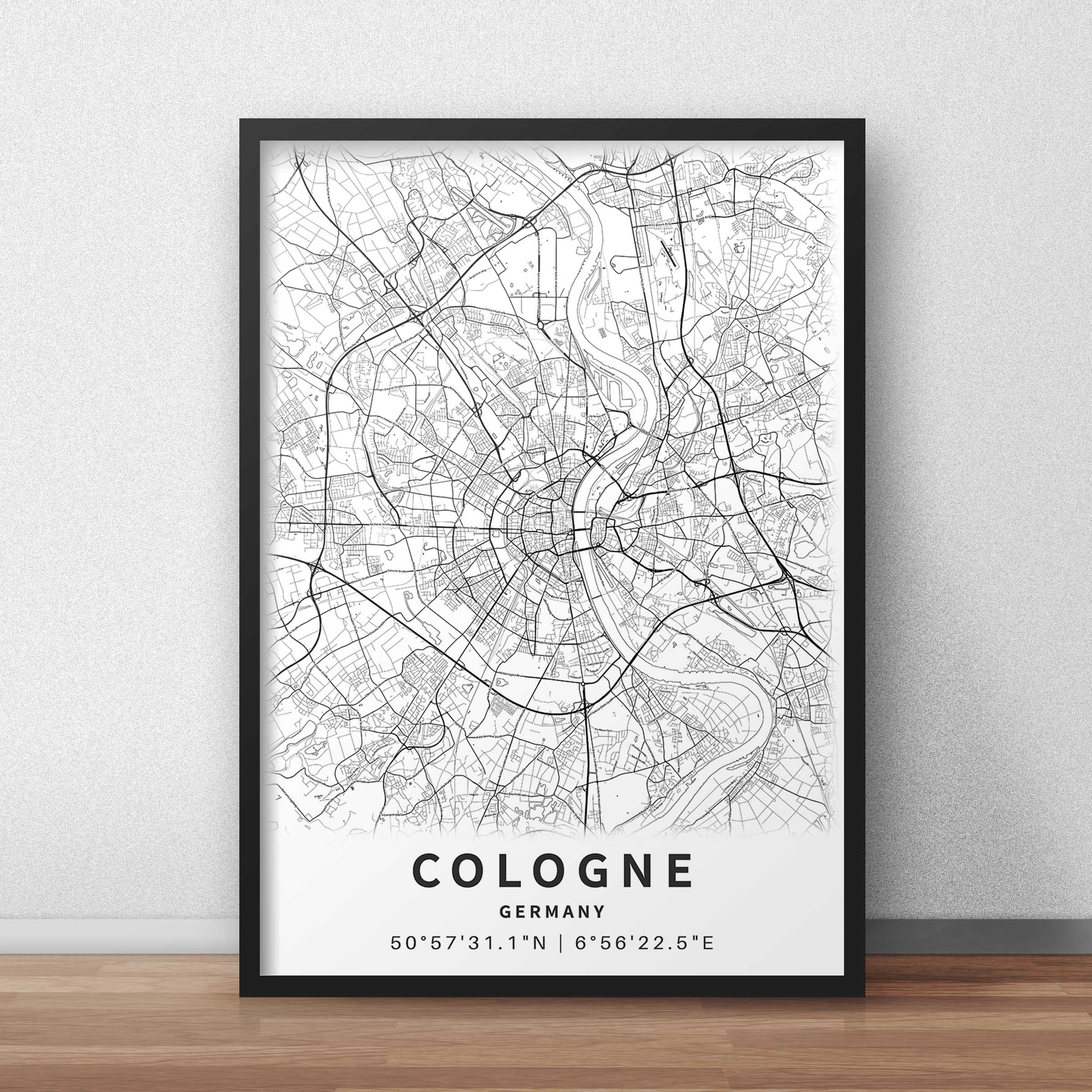Printable Map of Cologne, Germany With Street Names - Instant Download ...