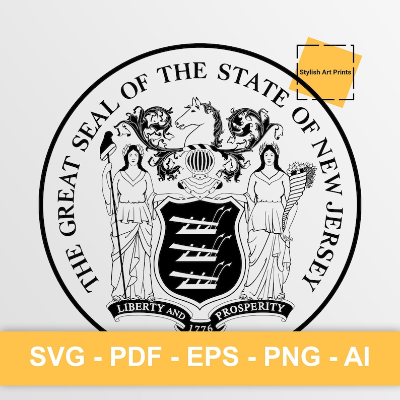 New Jersey Coat of Arms Vector Clipart (SVG, PNG, PDF), Cutting File ...