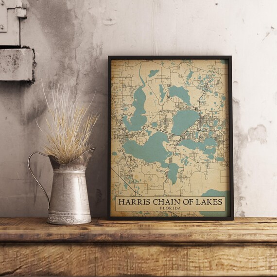 Vintage Style Map of Harris Chain of Lakes Florida USA | Etsy
