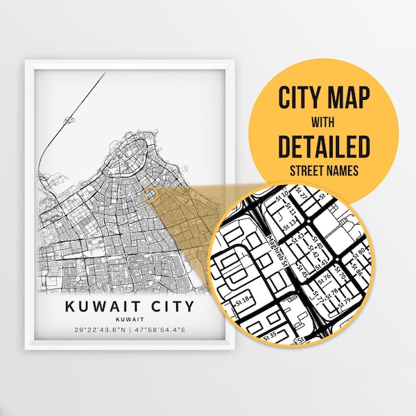 Street Map of Kuwait - Etsy