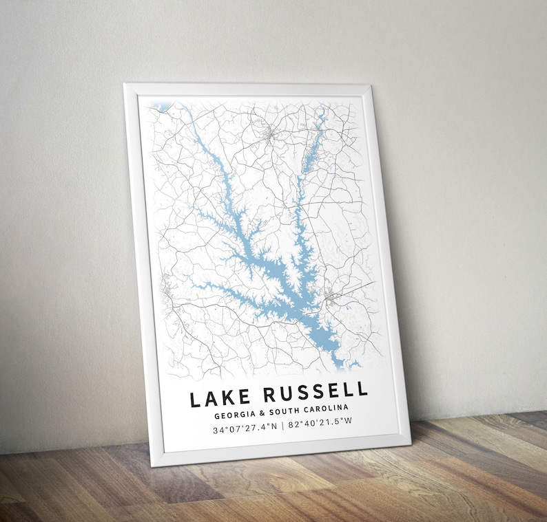 Printable Map of Lake Russell, Georgia and South Carolina - Instant ...