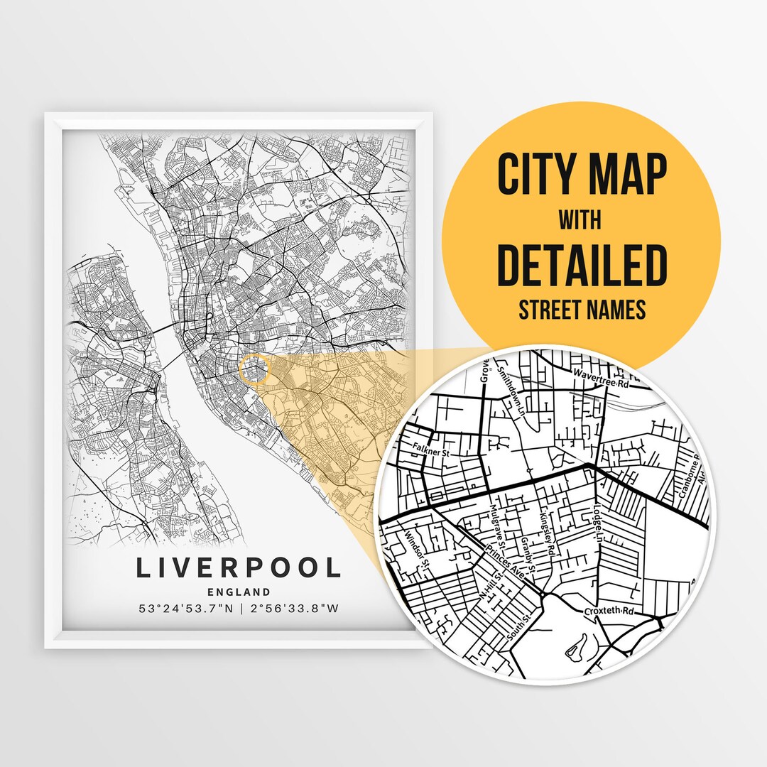 Printable Map of Liverpool, England, UK With Street Names - Instant ...