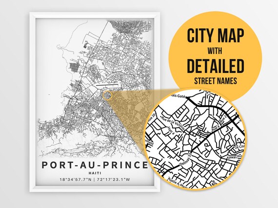 Mapa imprimible de Puerto Príncipe Haití con nombres de - Etsy México
