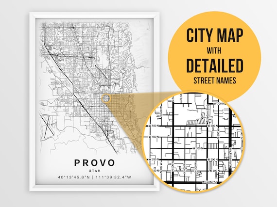 Printable Map of Provo Utah USA With Street Names Instant - Etsy