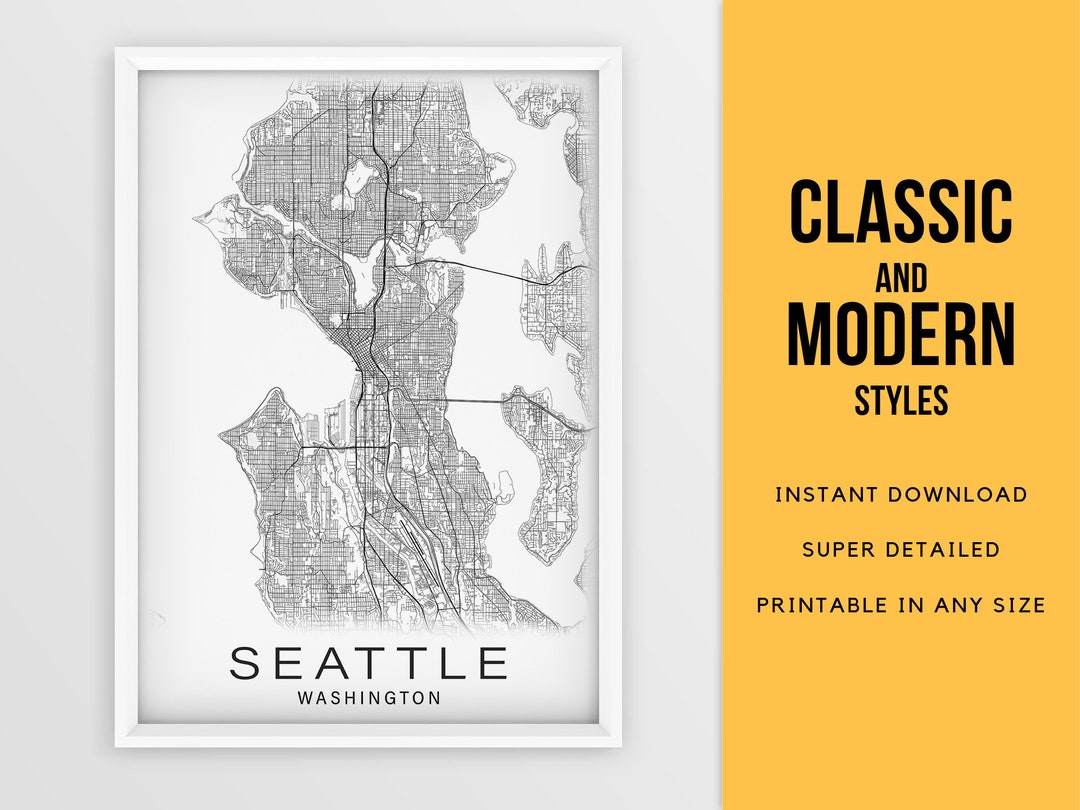 Printable Map of Seattle, Washington, United States Instant Download ...