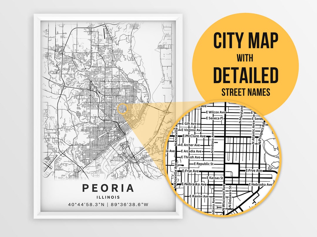 Printable Map of Peoria Illinois USA With Street Names - Etsy