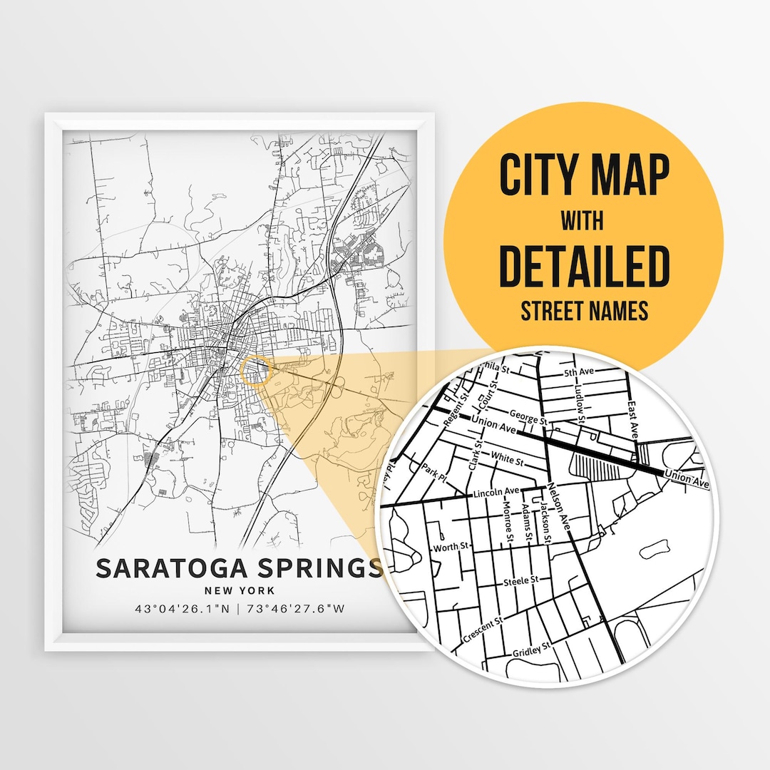 Printable Map of Saratoga Springs, New York, USA Map Print With Street ...