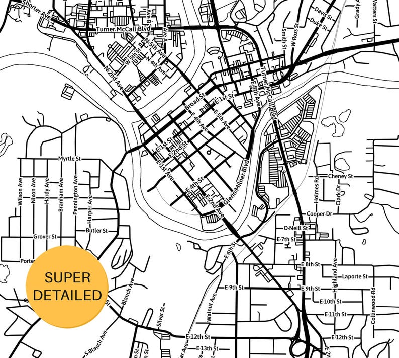 Printable Map of Rome, Georgia, USA With Street Names - Instant ...