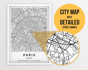 Printable Map of Paris France Instant Download City Map | Etsy