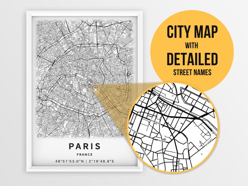 Printable Map of Paris France With Street Names Instant - Etsy