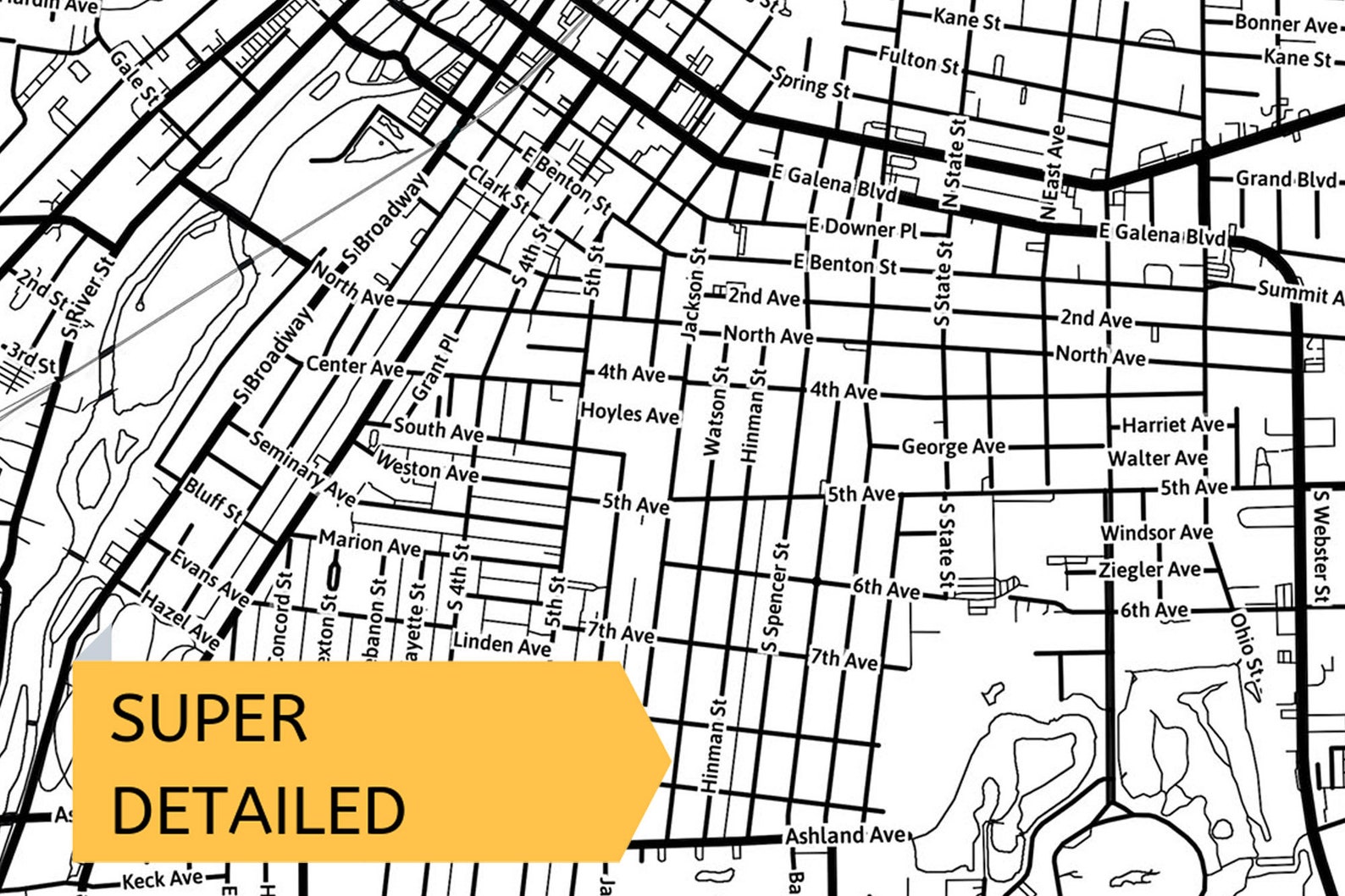 Printable Map of Aurora, Illinois, USA With Street Names - Instant ...