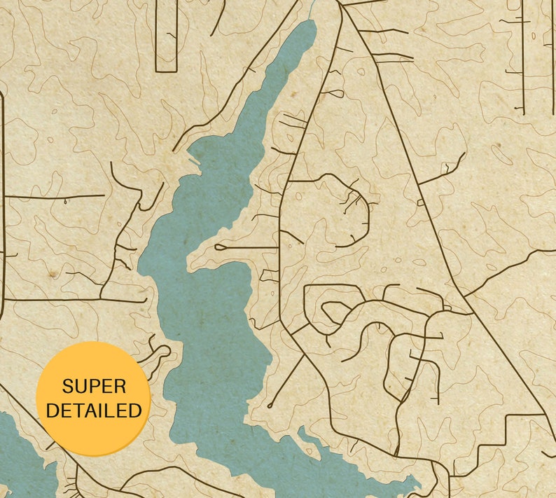 Lake Tyler Vintage Style Map, Printable Texas Lake House Poster ...